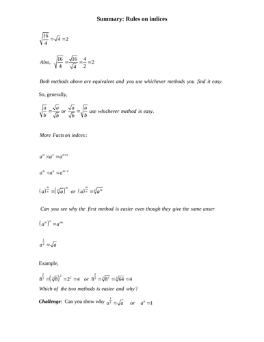 Indices - Basic rules and some proofs | Teaching Resources
