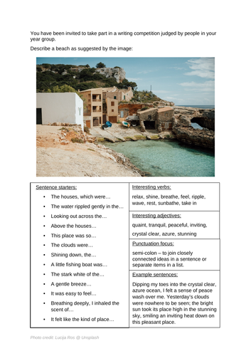 Langauge Paper 1, Q5 - Image and Story Prompts with Sentence Starters ...