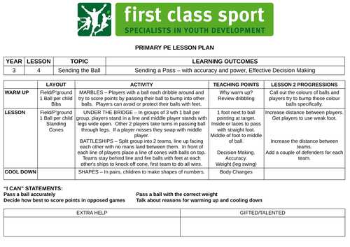 KS2 PE Plans - Year 3 - Football x 4 Plans (Dribbling, Sending ...