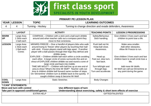KS2 PE Plans - Year 4 - Hockey x 4 Plans (Dribbling, Passing, Stopping ...