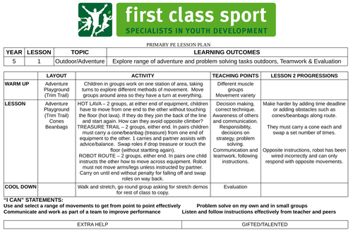 KS2 PE Plans - Year 5 - Outdoor/Adventure x 3 Plans | Teaching Resources
