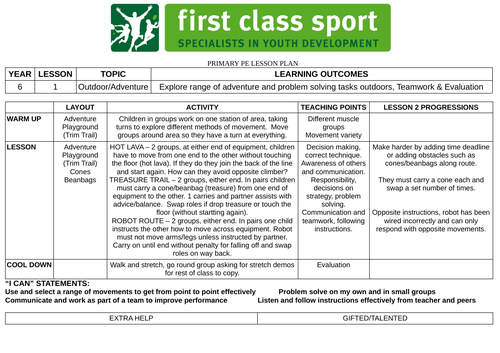 KS2 PE Plans - Year 6 - Outdoor/Adventure x 3 Plans | Teaching Resources