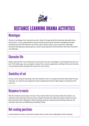 Drama distanced learning activities | Teaching Resources