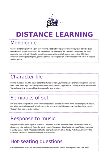 Drama distanced learning activities | Teaching Resources