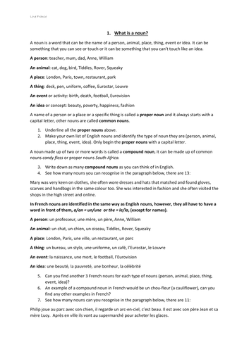 Home learning, independent French Grammar 1. Nouns | Teaching Resources