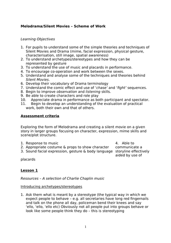 Drama - Silent movies using Melodrama | Teaching Resources