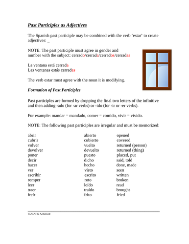 Spanish Past Participles as Adjectives with Estar | Teaching Resources