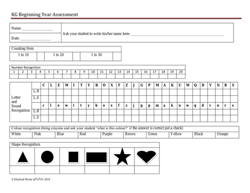 Kindergarten Assessment Beginning of the year | Teaching Resources