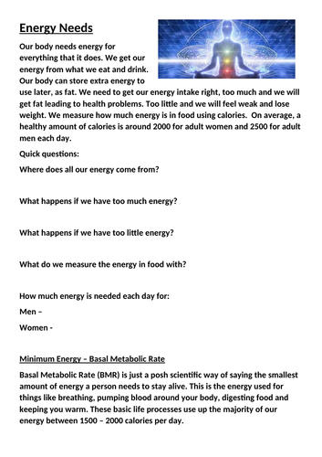 Food, Nutrition and Health | Teaching Resources