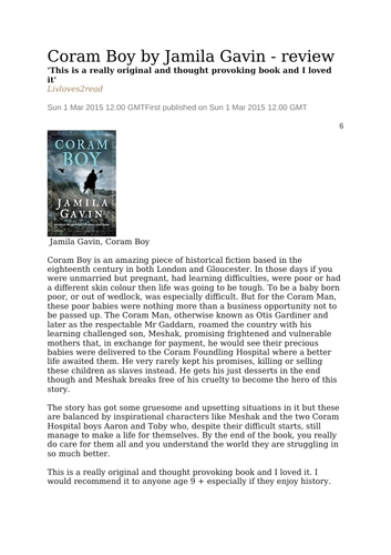 Coram Boy SOW | Teaching Resources