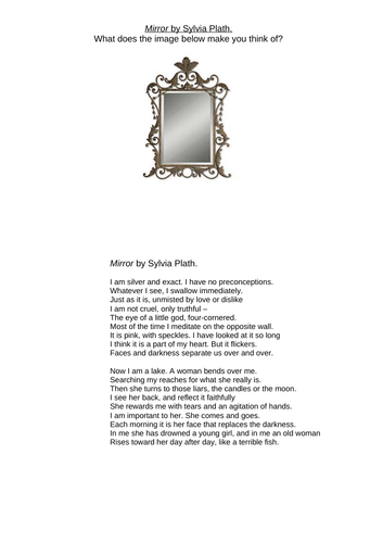 'Mirror' Sylvia Plath lesson plan | Teaching Resources