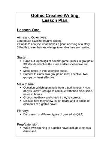 Gothic creative writing unit of work | Teaching Resources