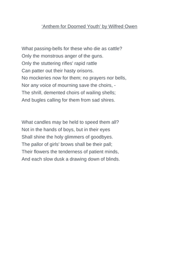 'Anthem for Doomed Youth' powerpoint and lesson | Teaching Resources