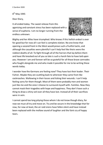 WW2 VE Day Diary example WAGOLL from Allied POV | Teaching Resources