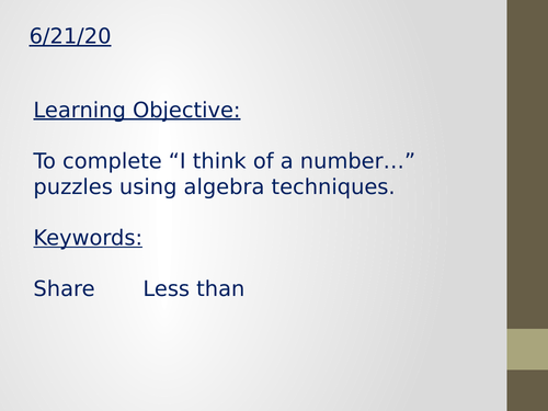 Learning objective and questions slides algebra maths | Teaching Resources
