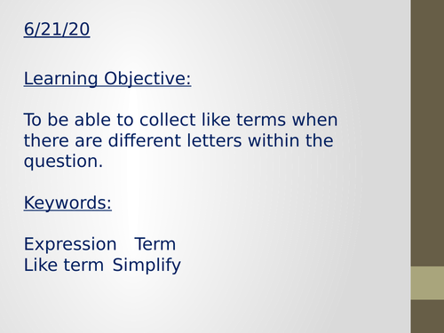 Learning objective and questions slides algebra maths | Teaching Resources