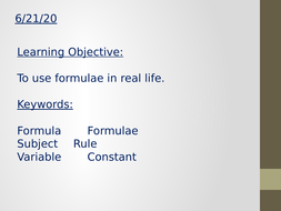 Using formulae in real life algebra starter | Teaching Resources