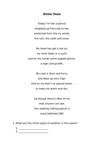 Winter Poem Comprehension | Teaching Resources