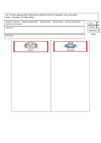 Lesson Plan Geography Weather clothing hot cold SEN Primary Autism ...
