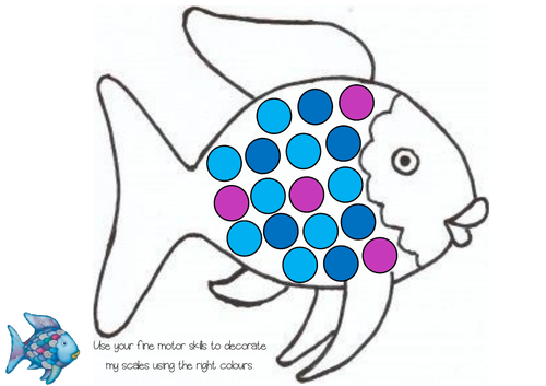 Rainbow Fish Fine Motor Pom Pom Game | Teaching Resources