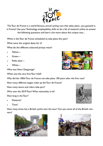 2020 Tour de France activities - remote learning | Teaching Resources