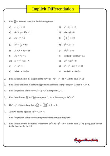 Implicit Differentiation Worksheet + Answers | Teaching Resources Implicit Differentiation Worksheet + Answers | Teaching Resources