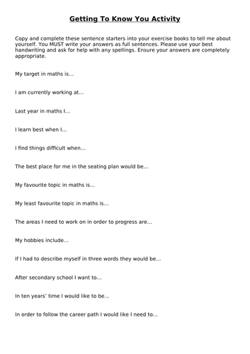 Getting to know you activity - maths - start of year | Teaching Resources