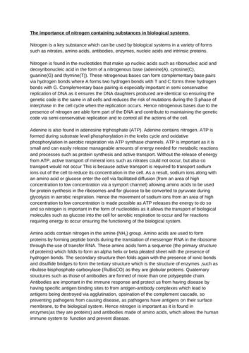 The importance of nitrogen containing substances in biological systems ... The importance of nitrogen containing substances in biological systems ...
