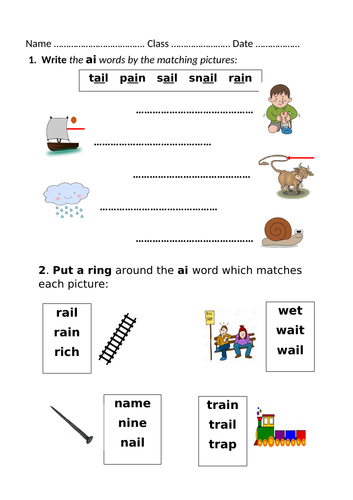 ai digraph worksheet Mrs Pryce's Funny Phonics | Teaching Resources