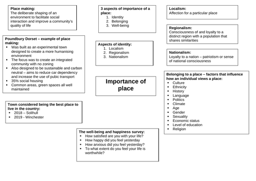 Changing Places Revision - Eduqas A-Level Geography | Teaching Resources