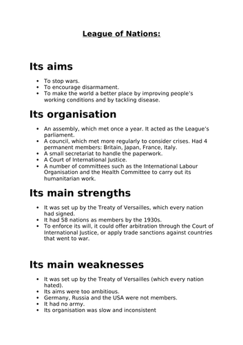League of Nations OCR History GCSE Notes | Teaching Resources