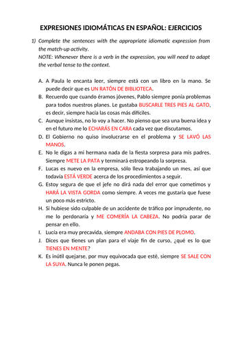 Expresiones idiomáticas en español (Spanish idioms). | Teaching Resources