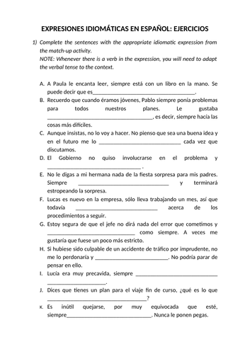 Expresiones idiomáticas en español (Spanish idioms). | Teaching Resources