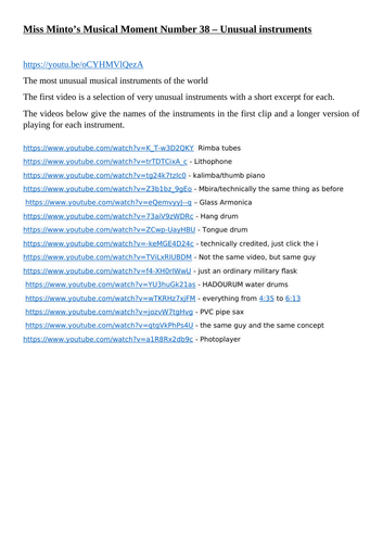 Miss Minto’s Musical Moment Number 38 – Unusual instruments | Teaching ...
