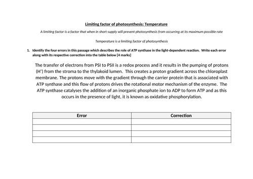 Limiting factors of photosynthesis (AQA A-level Biology) | Teaching ...