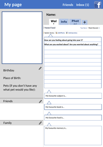 Facebook profile (all about me) | Teaching Resources