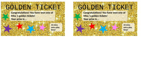 Golden Ticket Reward Cards | Teaching Resources
