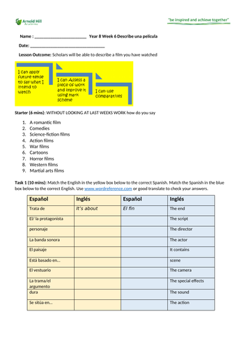 Describe una película- describing films KS3 | Teaching Resources