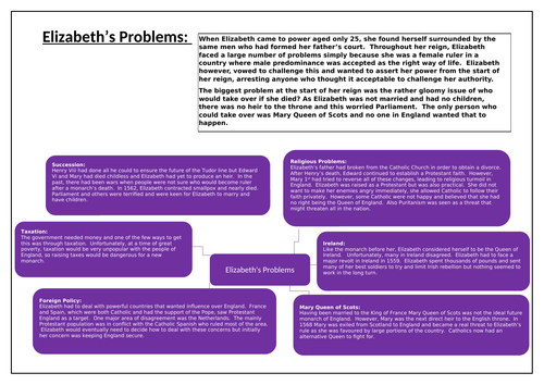 AQA GCSE History: Elizabethan England 1558 - 1603 | Teaching Resources