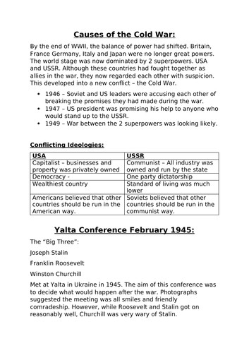 Causes of the Cold War OCR History GCSE | Teaching Resources