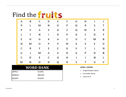 Word Search Activity -- Find the Fruit | Teaching Resources