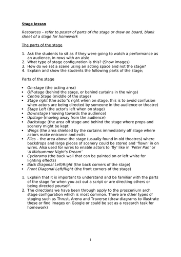 Stage lesson - introducing parts of the stage and stage directions ...