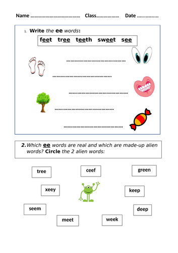 ee digraph worksheet Mrs Pryce's Funny Phonics | Teaching Resources