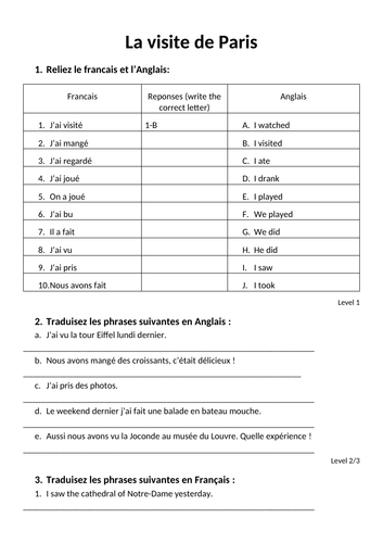 La visite de Paris KS3 Year 8 and Year 9 | Teaching Resources