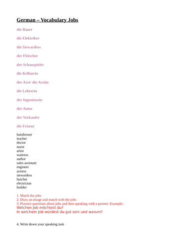 German basic jobs vocabulary | Teaching Resources