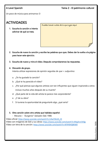 A level Spanish - Theme 2 - El patrimonio cultural - Song on Frida ...