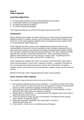 Urban Legends scheme of work | Teaching Resources