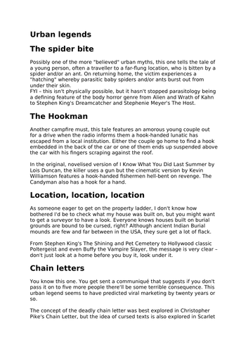 Urban Legends scheme of work | Teaching Resources