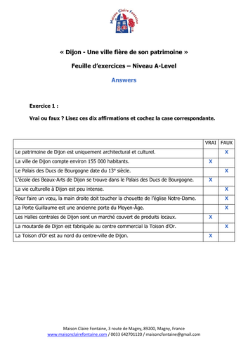 KS5 French Listening Exercise - Le Patrimoine Dijon | Teaching Resources