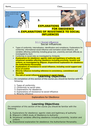 AQA - AS level Psychology - 3.1.1. Social Influences - Obedience ...